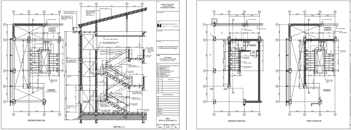 Staircase Core Floor Plans and Section Drawing CAD