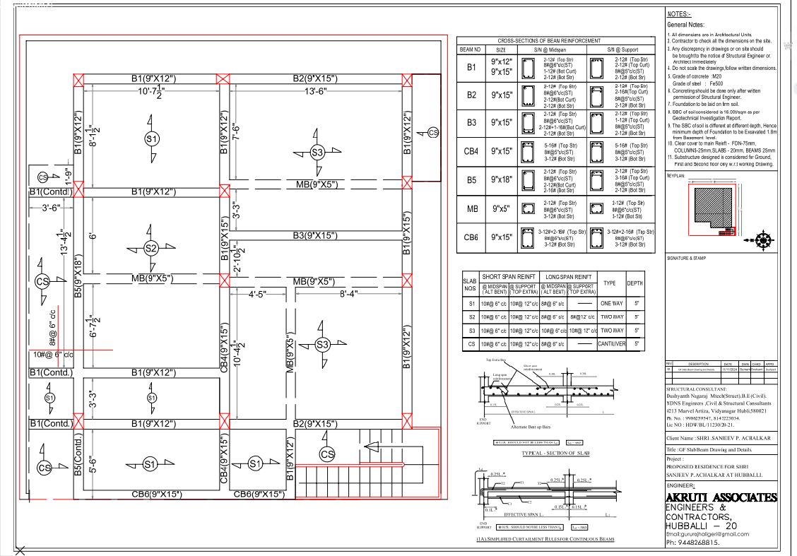 AutoCAD Ground Floor Slab Beam Reinforcement Drawing