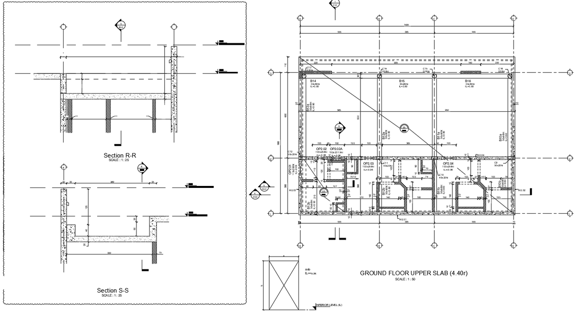 Ground Floor Upper Slab Structural Drawing With Sections