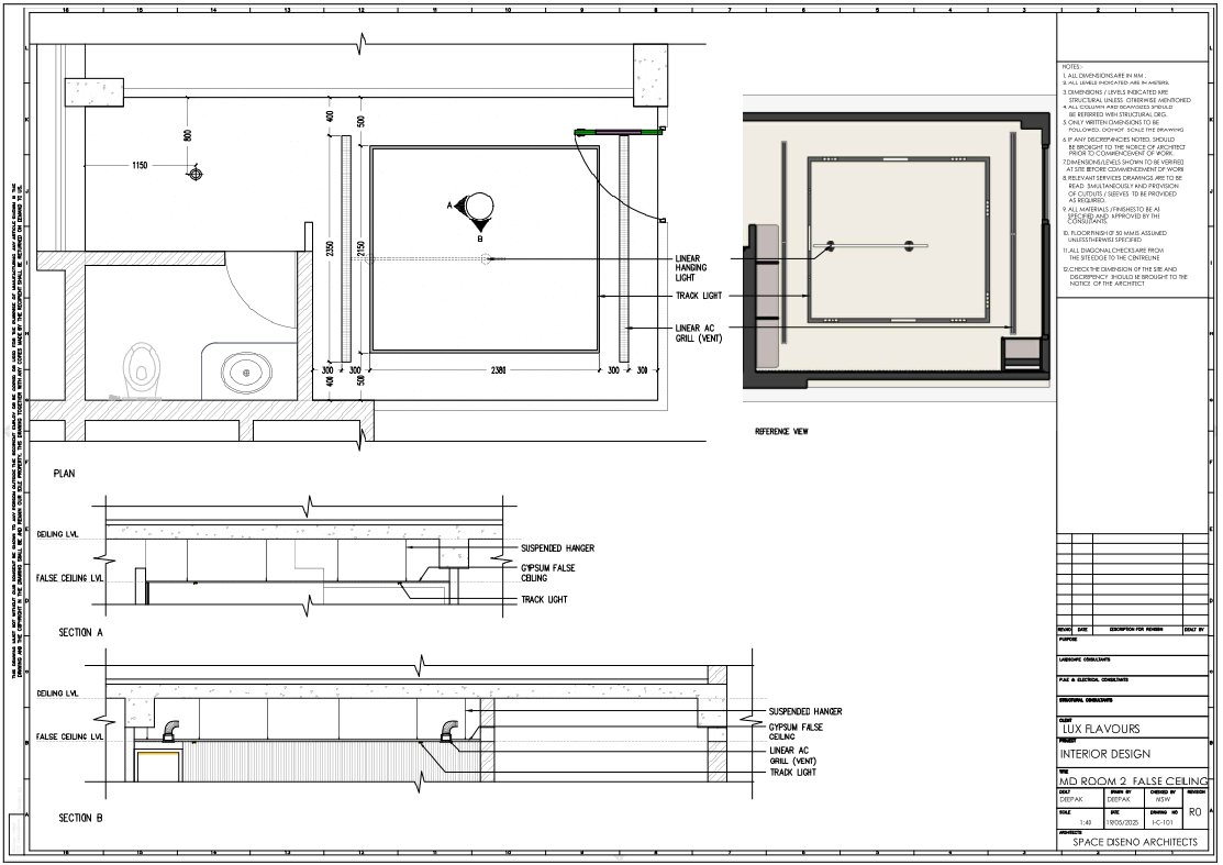 MD Room False Ceiling Layout AutoCAD DWG with Lighting