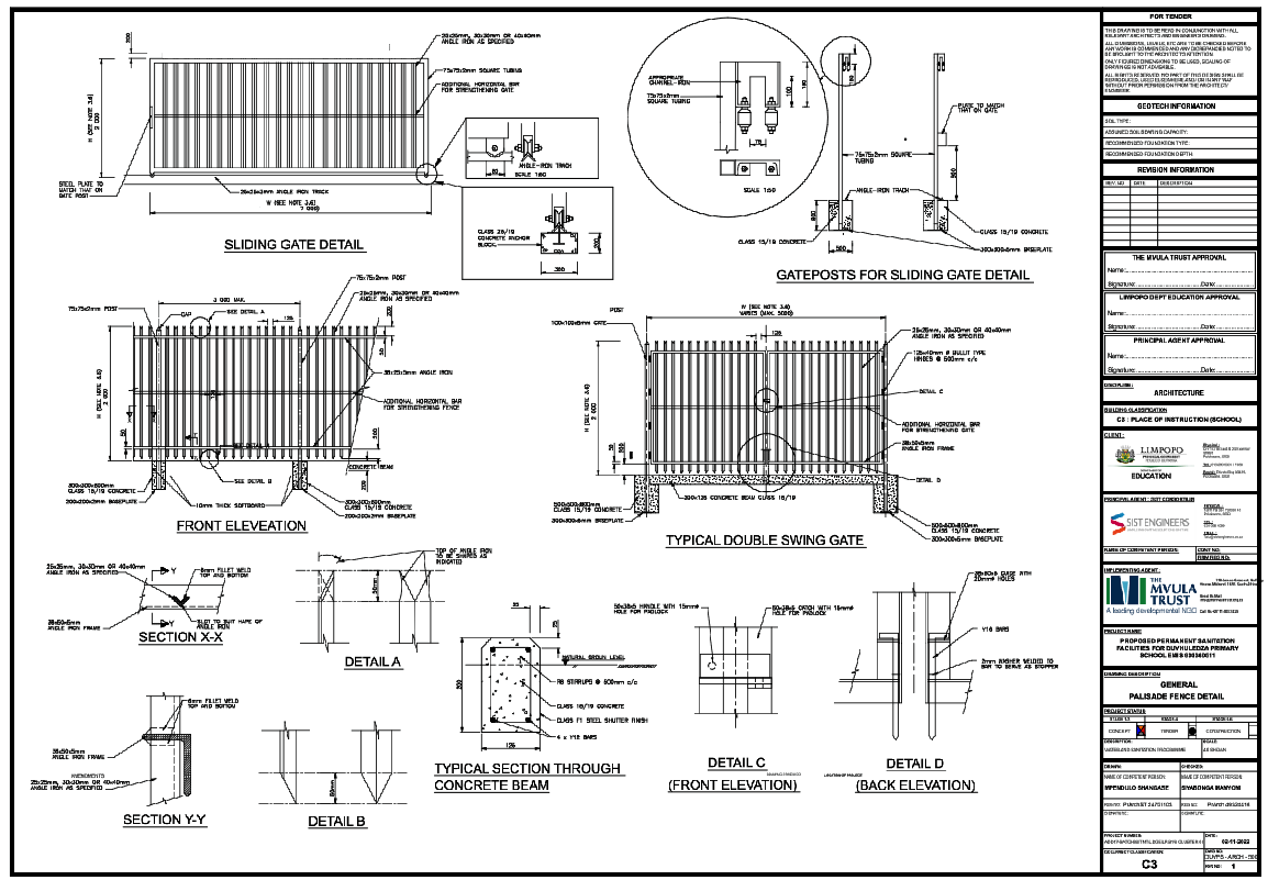 Sliding Gate And Palisade Fence Detail Construction Drawing