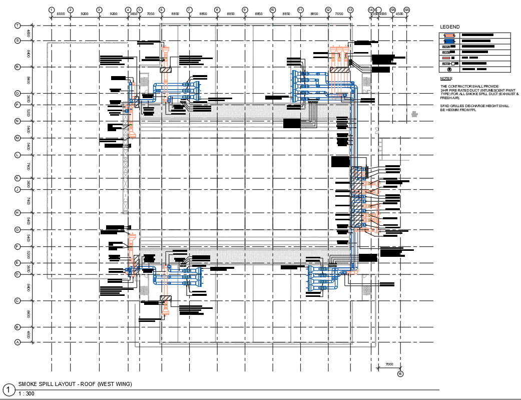 Smoke Spill Layout for Roof with Fire Protection MEP Detail